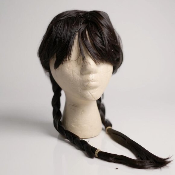 Hair | Wednesday Addams Style Black Synthetic Wig With Braids Costume ...